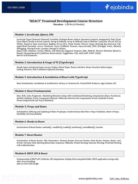 React Js Course Structure Updated 27 06 24 Pdf J Query Java Script