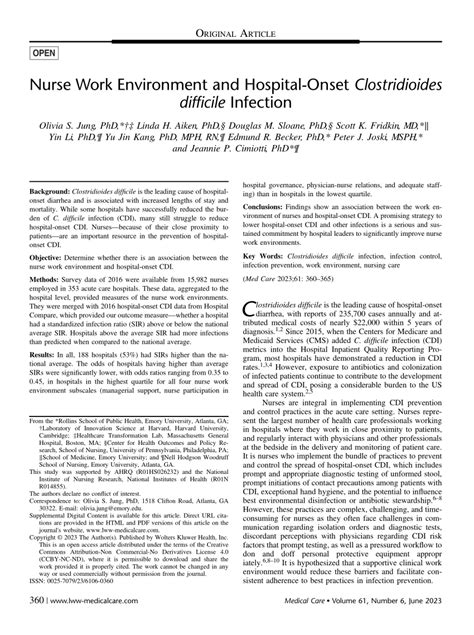 Pdf Nurse Work Environment And Hospital Onset Clostridioides Difficile Infection