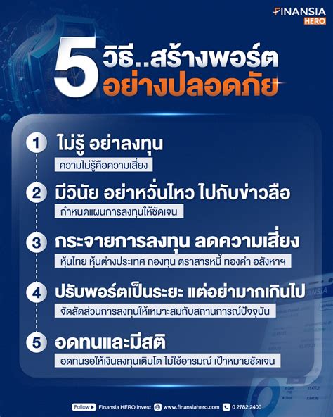 Finansia 5 วิธีสร้างพอร์ตอย่างปลอดภัย การลงทุนเป็นเครื่องมือที่ช่วยให้เงินเติบโต แต่ก็แฝงไป
