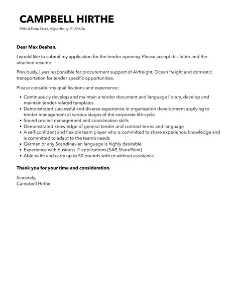 Tender Cover Letter Velvet Jobs