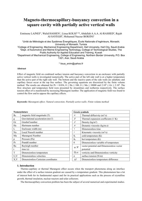 Pdf Magneto Thermocapillary Buoyancy Convection In A Square Cavity With Partially Active