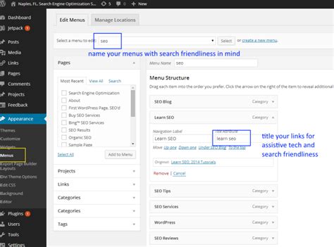 WordPress Menu SEO Stephen James Hall SEO