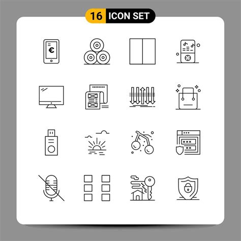 Set Of 16 Modern Ui Icons Symbols Signs For Monitor Player Grid Music Player Ipod Editable