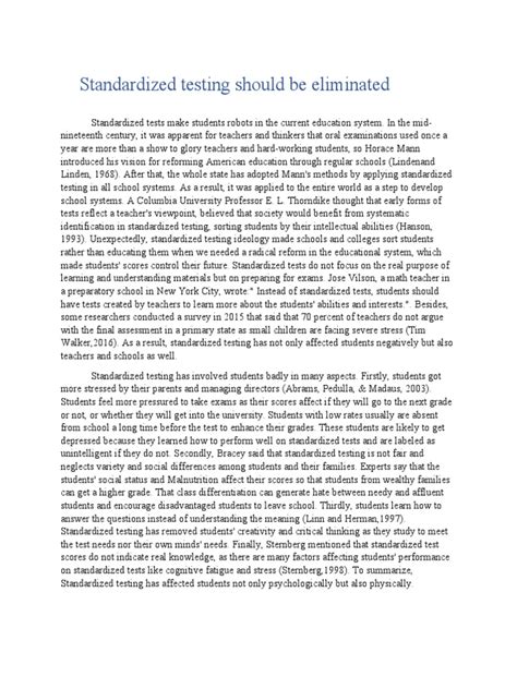 Standardized Testing Should Be Eliminated Pdf