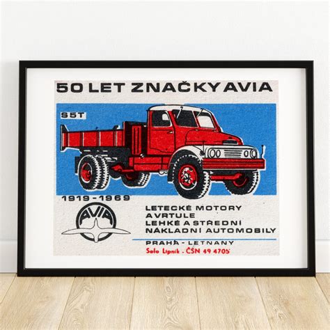 Red Tip Truck Matchbox Print Czech Wall Art Vintage Czech Art Matchbox