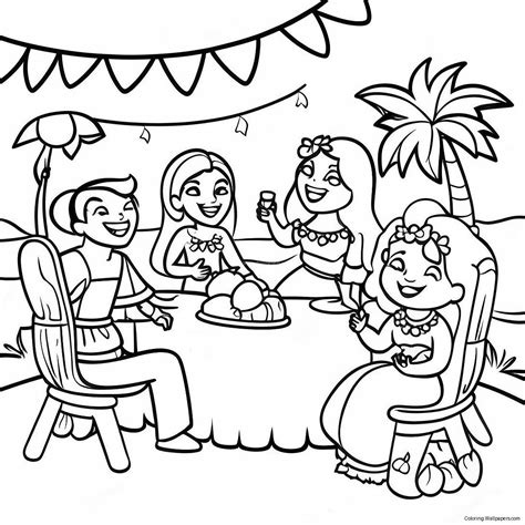 Luau Party Scene Coloring Page 7540 6029