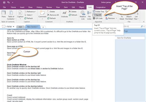 Insert Place Hyperlink Top Of The Page In Onenote Office Onenote