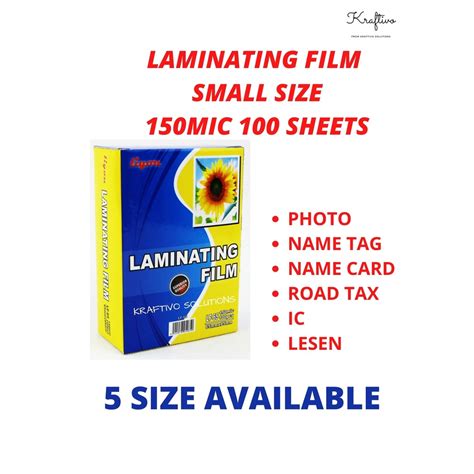 Laminating Film Small Size 150mic 100sheets Plastic Laminate Kecil Ic Lesen Name Card