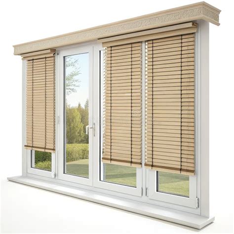 Beige Wooden Venetian Blinds Window Composition 3d Render Home Decor Window Treatment Blinds