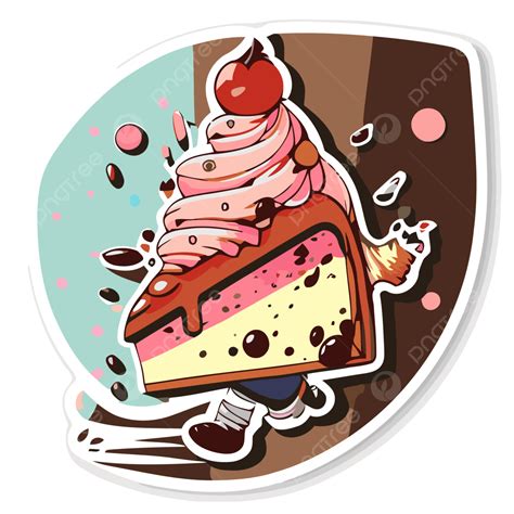 그것에 케이크 한 조각이 있는 스티커 일러스트 클립 아트 벡터 만화 케이크 도보 절연 스티커 디자인 상표 스티커 일러스트 Png 일러스트 및 벡터 에 대한 무료