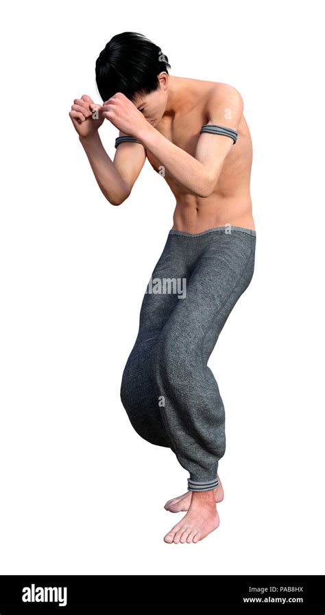 3d Rendering Of A Fighting Monk Isolated On White Background Stock