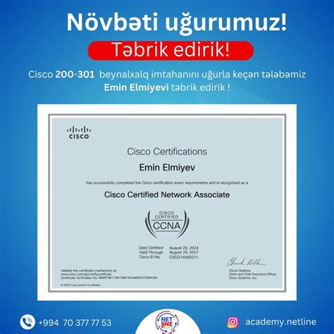 Daha Bir Tələbəmiz Emin Beynəlxalq Cisco Ccna Imtahanını Netacad Akademiyamızda 58 Endirim
