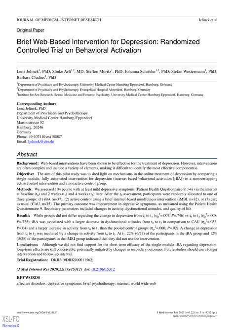 Pdf Brief Web Based Intervention For Depression Randomized Controlled Trial On Behavioral