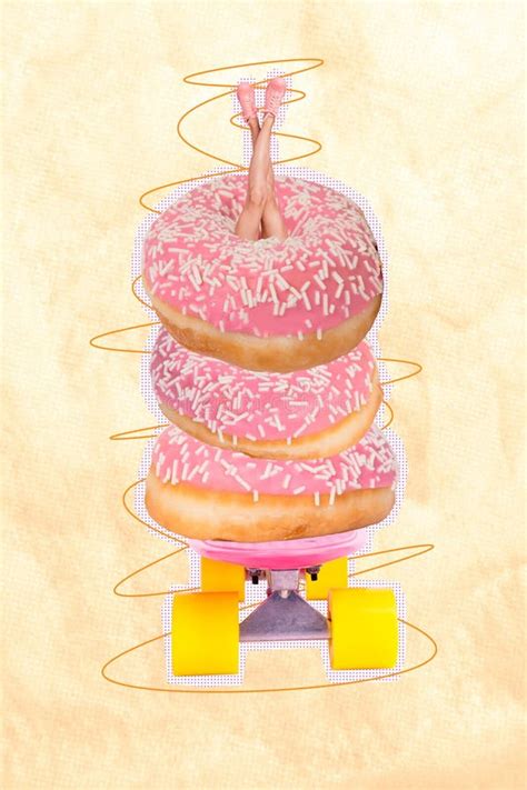 Creative Collage Illustration Of Junk Food Delivery Pink Donuts
