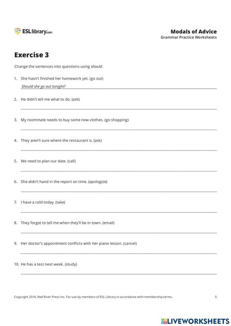 Modals Of Advice Homework Online Exercise For Live Worksheets