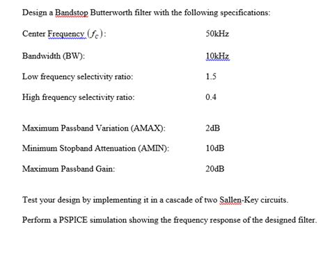 Solved Design A Bandstop Butterworth Filter With The