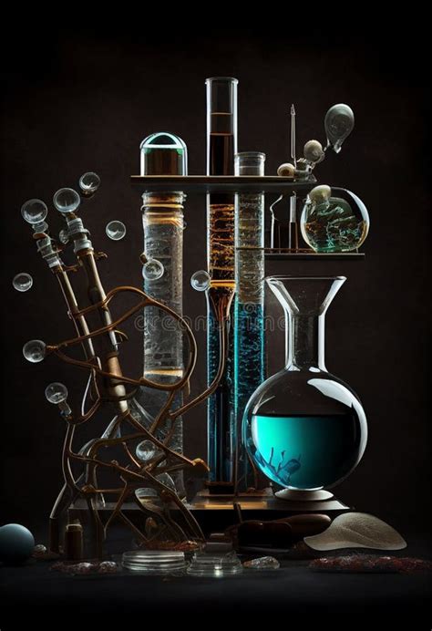 Empty Test Tubes Flasks And A Microscope Are On The Table AI Generated Stock Illustration