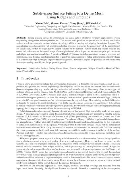 PDF Subdivision Surface Fitting To A Dense Mesh Using Ridges Jiri Papers MaKeJiKo Pdf