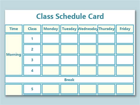 EXCEL Of Class Schedule Card Xlsx WPS Free Templates