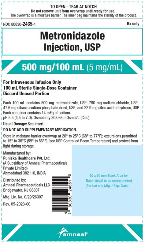 Metronidazole Injection Usp500 Mg 100 Ml 5 Mg Ml Single 53 Off