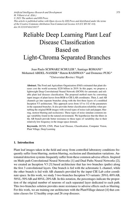 Pdf Reliable Deep Learning Plant Leaf Disease Classification Based On Light Chroma Separated