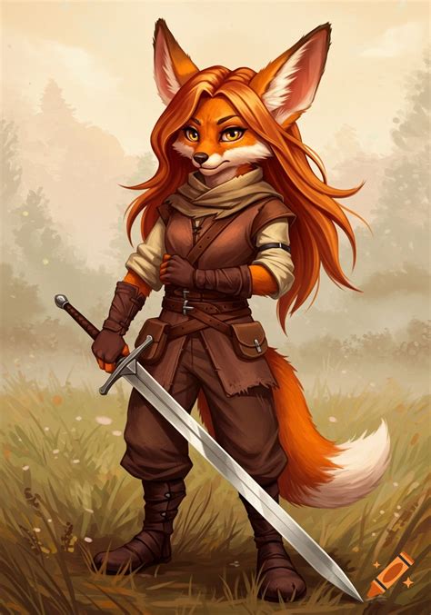 Fennec Fox Girl Anthro Furry With Auburn Hair Rugged Clothes Wielding
