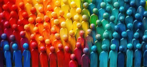 Colorful Wooden Figures Representing Diversity And Unity In Vibrant Rainbow Spectrum Stock Image