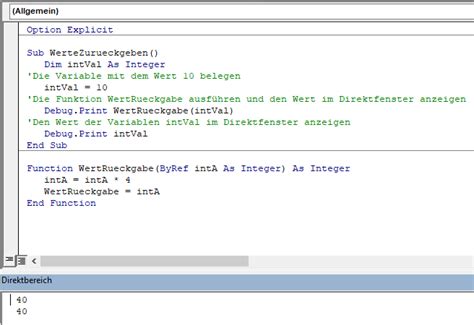 Vba Funktion Aufrufen Rückgabewert Und Parameter Automate Excel
