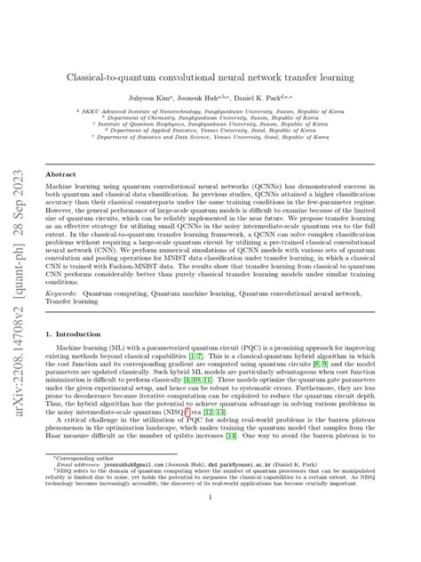 Classical To Quantum Convolutional Neural Network Transfer Learning Pdf Artificial Neural