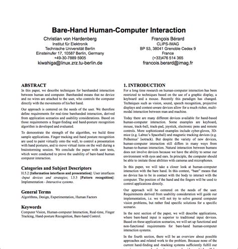 Research Papers Bare Hand Human Computer Interaction