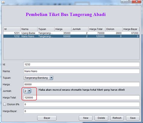 aplikasi tiket bus via netbeans dengan database mysql