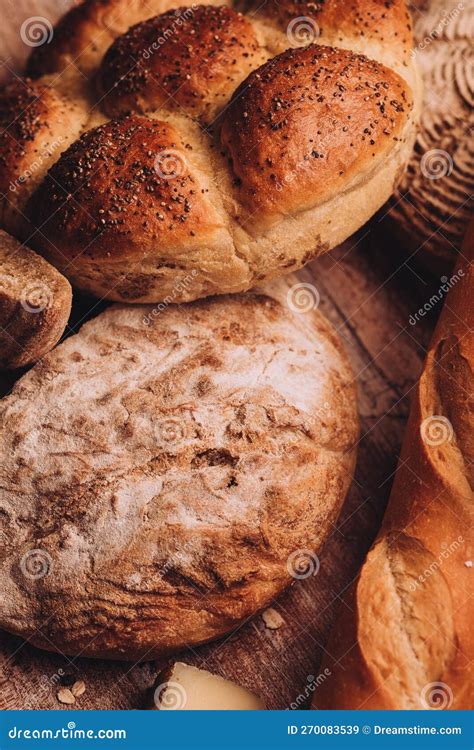 A Number Of Different Types Of Breads On A Table Stock Image Image Of