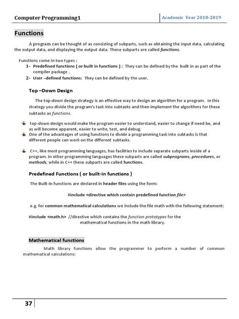 Functions Computer Programming1 Pdf Parameter Computer