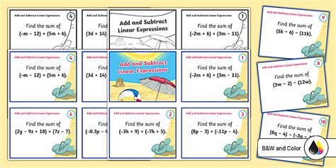 7th Gr Add And Subtract Linear Expressions Beach Task Cards