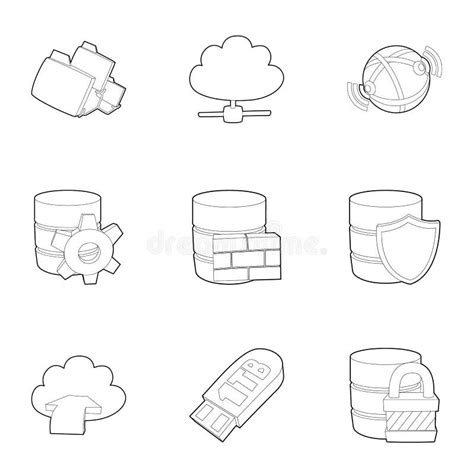 Big Data Icons Set Outline Style Stock Vector Illustration Of Info Global 99036154