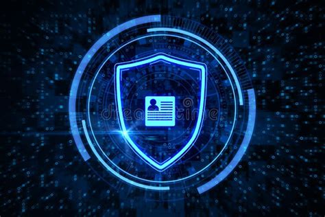 Abstract Glowing Shield With Document Icon On Dark Binary Code Background Digital