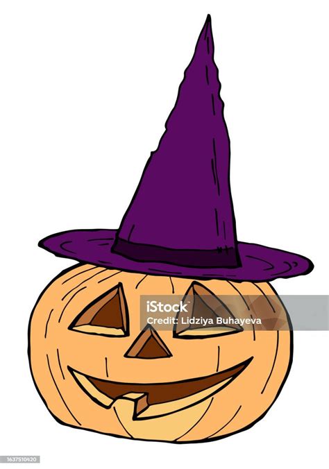 하얀 바탕에 마녀 모자를 쓴 할로윈 호박들 잭 랜턴 벡터 그림입니다 초대장 인사말 카드 인쇄물 배너 섬유 포스터 패션 디자인에 적합합니다 10월에 대한 스톡 벡터 아트 및