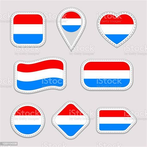 룩셈부르크 플래그 집합 벡터 국기 스티커 컬렉션입니다 고립 된 벡터 기하학적 아이콘입니다 웹 스포츠 페이지 애국 여행 학교 지역 디자인 요소 다른 모양 관광객에 대한 스톡