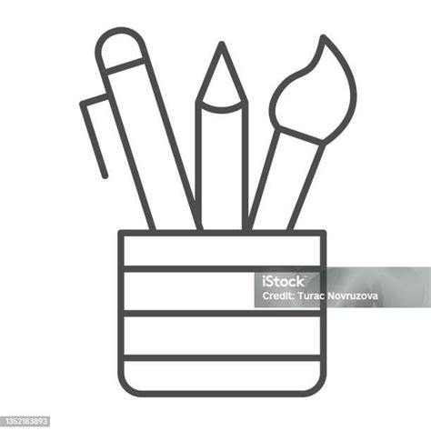 오픈 펜슬 케이스 브러시 펜 연필 학교 씬 라인 아이콘 교육 개념 흰색 배경에 문구 벡터 기호 모바일 개념 및 웹 디자인을위한 윤곽 스타일 아이콘 벡터 그래픽 10에 대한