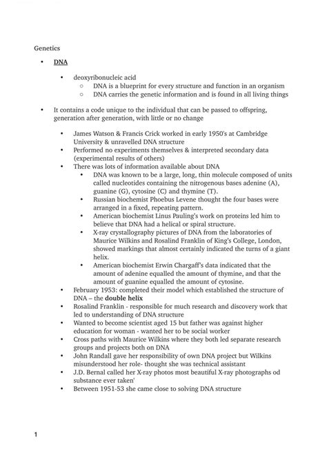 Biology Genetics Notes Biology Year 12 Hsc Thinkswap