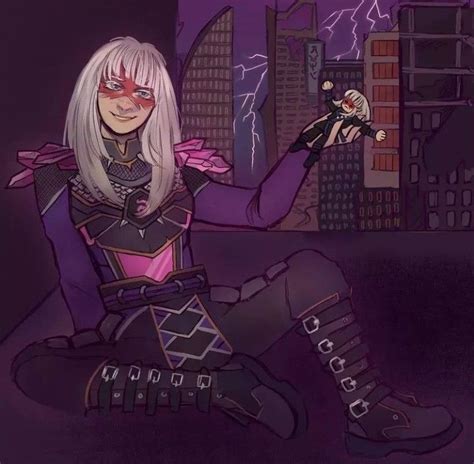 A Woman Sitting On Top Of A Floor Next To A Building With Lightning In The Background