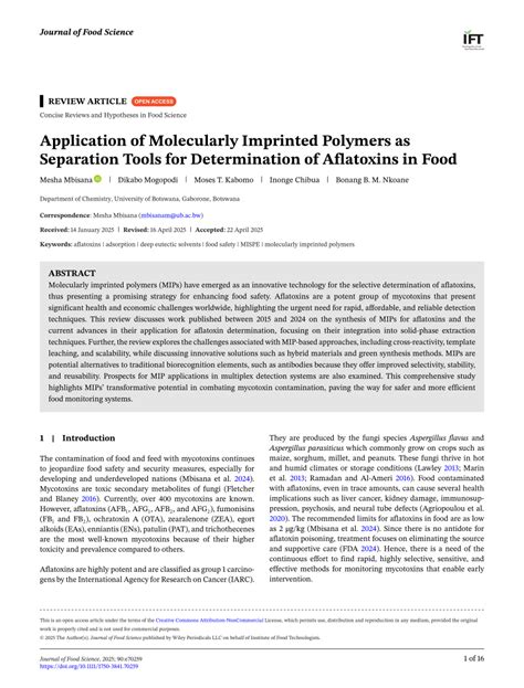 Pdf Application Of Molecularly Imprinted Polymers As Separation Tools For Determination Of