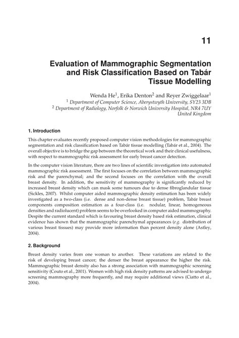 Pdf Evaluation Of Mammographic Segmentation And Risk Classification
