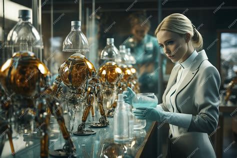 Premium Photo Robot Scientist Conducting Experiments In A Laboratory