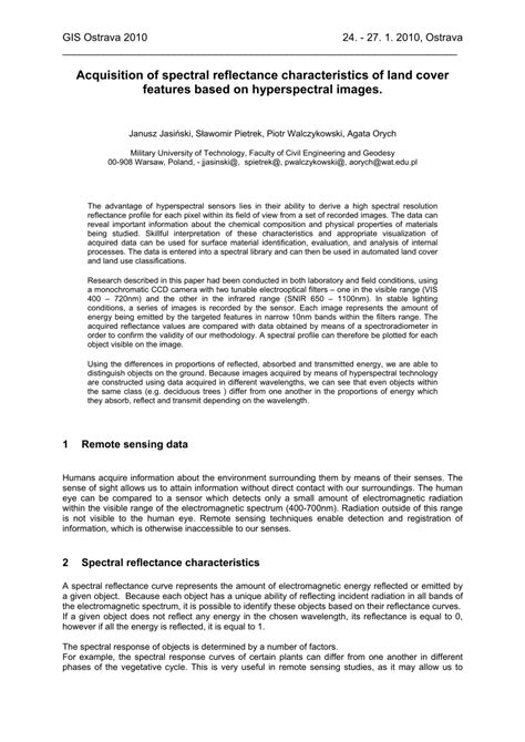 Pdf Acquisition Of Spectral Reflectance Characteristics Of Land Cover