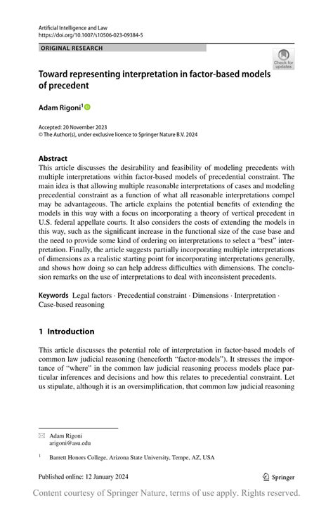 Toward Representing Interpretation In Factor Based Models Of Precedent