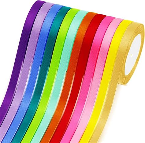 Polyester Satin Ribbon Set 12 Colours 10mm X 22 Meters Fabric Ribbons