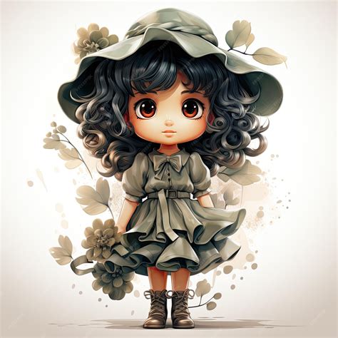 Boneca Clipart Aquarela Com Gorro E Gola Babada Foto Premium