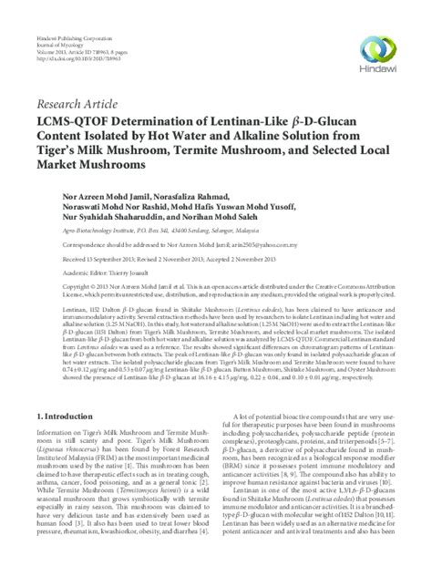 Pdf Lcms Qtof Determination Of Lentinan Like β D Glucan Content