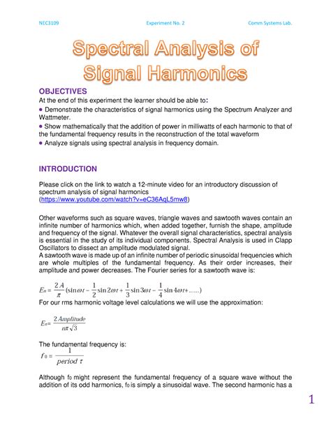 Experiment NO Spectral Analysis Of Signal Harmonics OBJECTIVES At The End Of This